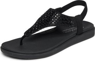Skechers Sandale SKECHERS MEDITATION LUXE, Damen, Gr. 40, schwarz (schwarz unifarben), Textil, Glitzer, Schuhe Sandale, Sommerschuh, Zehentrenner, Strandschuh 