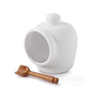 WM Bartleet & Sons 1750 T52W Petit cochon traditionnel en porcelaine avec cuill&egrave;re &agrave; sel en bois Blanc 9 cm