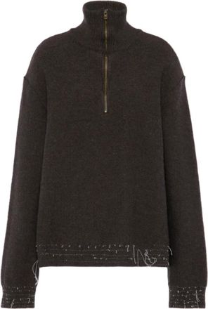 Maison Margiela Femme, Pulls, Brun, Taille: 42 FR Pull En Laine &Agrave; Demi-Fermeture &Eacute;clair