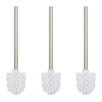 Relaxdays Toilettenbürste, 3er Set, WC-Bürste, Ersatz, Abnehmbarer Bürstenkopf, Klobürste Edelstahl, HxD 35 x 8 cm, weiß