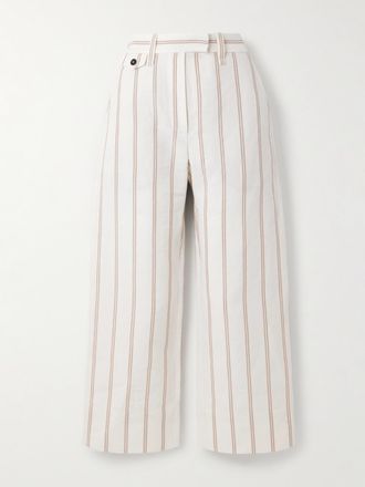 Brunello Cucinelli Pantalon Raccourci Large En Lin Et Coton M&eacute;lang&eacute;s &Agrave; Rayures - Blanc cass&eacute;