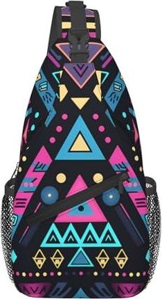 Generic Sacoche Bandouliere Azt&egrave;que g&eacute;om&eacute;trique ethnique L&eacute;ger Sac De Poitrine Casual Cross Body pour &eacute;cole Femme Randonn&eacute;e