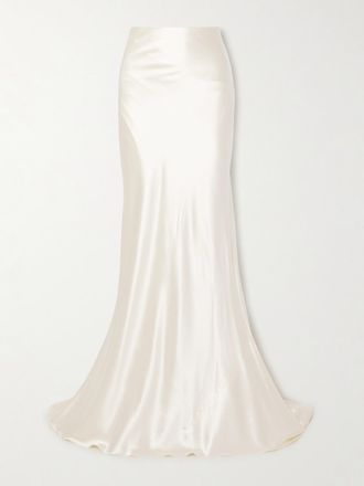 Danielle Frankel Dree Wool And Silk-blend Charmeuse Maxi Skirt - Neutrals