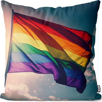 Void Watches Regenbogen Fahne Flagge Kissenbezug Kissenhülle Polyester wasserfest Outdoor Indoor, Kissen Größe:80 x 80 cm