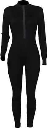 Generic Combinaison en velours pour femme - Tissu rayé - Fermeture éclair - Longue - Style décontracté - Grande taille - Combinaison plissée, Noir, S