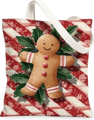 Generic Sacs fourre-tout en toile de pain d&eacute;pices, jolis sacs de courses r&eacute;utilisables, l&eacute;gers et festifs, avec bandouli&egrave;re lavable, Rouge, 13x15 Inch