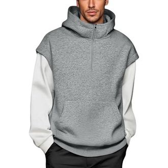Generic Sweat &agrave; capuche surdimensionn&eacute; deux pi&egrave;ces avec fermeture &eacute;clair pour homme - Sweat &agrave; capuche &agrave; manches longues avec poche - Couleurs contrast&eacute;es - V&ecirc;