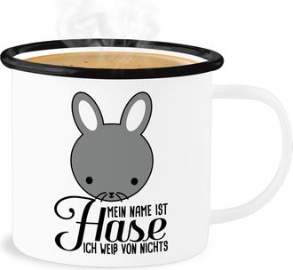 Shirtracer Emaille Becher Blechbecher - Ostergeschenke - Mein Name ist Hase ich weiß von nichts - 300 ml - Weiß Schwarz - ostern hasen oster ostermotiv osterhase