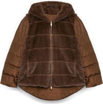 Fiorella Rubino Femme, Vestes, Brun, Taille: 54 FR Veste Bimatière à Capuche