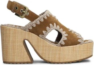 Mou Femme, Chaussures, Brun, Taille: 40 EU Sandales &agrave; plateforme en raphia avec bride arri&egrave;re