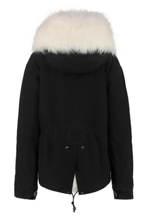 Mr & Mrs Italy Womens Hooded Short Parka Black Lamb Puffer Jackets