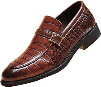 Generic Chaussures habill&eacute;es vintage sans lacets pour homme - Bout pointu - Texture crocodile - Talon bloc - Chaussures larges antid&eacute;rapantes pour les trajets