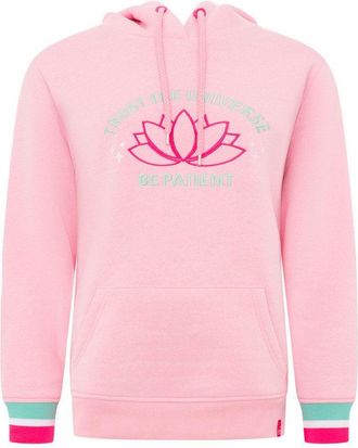 Zwillingsherz Hoodie Be Patient Schriftzug und Bl&uuml;te, gestreifte &Auml;rmelb&uuml;ndchen, Kapuze