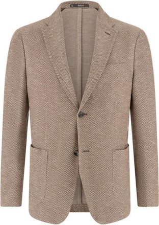 Boggi Milano Homme, Vestes, Beige, Taille: XS Herringbone Cotton Blend Jersey Blazer