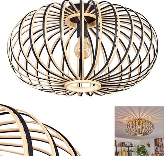 HOFSTEIN Deckenleuchte Oravi, Deckenlampe aus Metall/Bambus in Schwarz/Natur, Leuchte im modernen Boho-Style, skandinavisches Design, Schirm Ø 50 cm, mit Licht