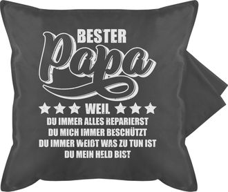 Shirtracer Kissenbezug - Geschenk zum Vatertag - Bester Papa weil du mein Held bist - weiß - 50 x 50 cm - Grau - geburtstag geschenke für vater vatertagsgeschenk