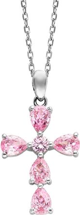 Julie Julsen Anh&auml;nger mit Kette 925 Silber rhodiniert Kreuz Zirkonia rosa