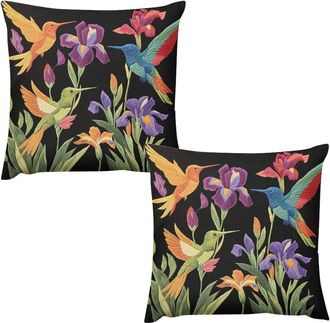 Generic Abstraktes Blumen-Botanisches Neuheitsmotiv Mit Kolibri Sofakissen Weich Dekokissenbezug Quadratische Kissenh&uuml;lle F&uuml;r Balkon Sofa Schlafzimmer 45X45Cm