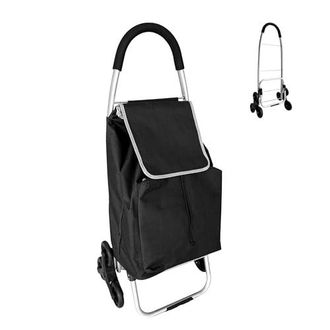 Relaxdays Einkaufstrolley Treppensteiger, K&uuml;hlfach, abnehmbare Tasche, 45 l, bis 35 kg, Einkaufswagen klappbar, schwarz