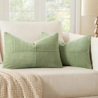 Miulee Lot de 2 Housse Coussin en Velours C&ocirc;tel&eacute; 30x50cm Vert Housse de Coussin Decoratif Coussin de Canap&eacute; Moderne Doux D&eacute;co Coussin de Canap&eacute;