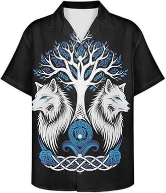 Keephen Viking Chemise Hawaiienne Femmes Hommes Viking Tatouage Impression 3D Chemise &agrave; Boutons Casual &Eacute;t&eacute; Chemisier Col &agrave; Revers Chemises