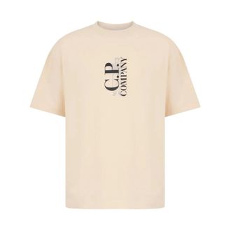C.P. Company C.p. Company, Homme, Tops, Beige, Taille: XL T-Shirt &agrave; Manches Courtes et Logo Poitrine en Jersey 30/1