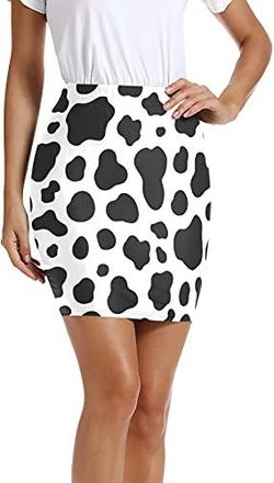 Mnsruu Jupe courte pour femme avec imprimé vache - Taille crayon - Au-dessus du genou - Blanc, Multicolore, XL