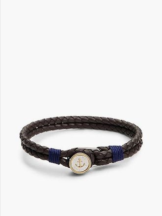 Tommy Hilfiger Bracelet en cuir marron &agrave; breloque nautique