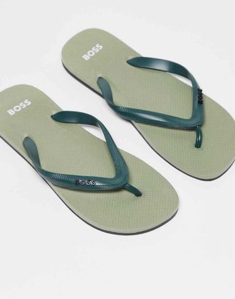 Boss Orange by Hugo Boss BOSS - Tracy - Tongs à logo - Vert clair