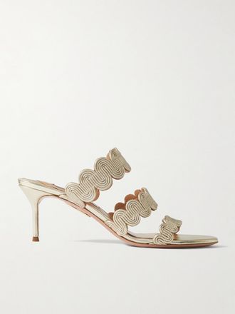 Aquazzura Mules En Cuir M&eacute;tallis&eacute; Wavy 65 - Dor&eacute;