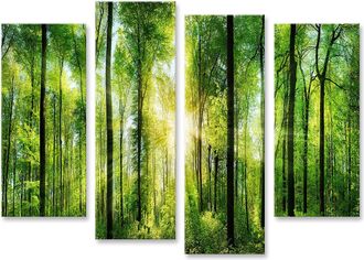 Islandburner Bild auf Leinwand Malerischer Wald Gr&uuml;ne Laubb&auml;ume Bilder Wandbilder Poster