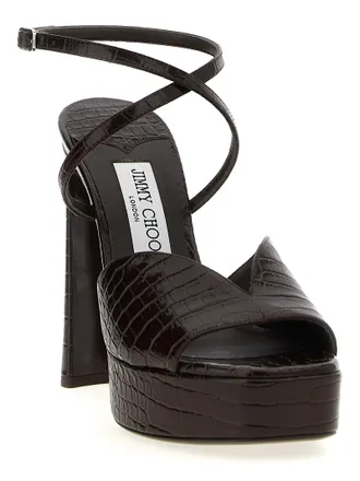Jimmy Choo London Womens Karli Sandal Brown Leather Polyester Heels