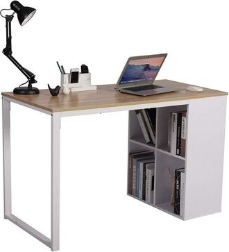 Woltu Schreibtisch Computertisch mit 4 Ablage Holz & Stahl Hell Eiche - Woltu