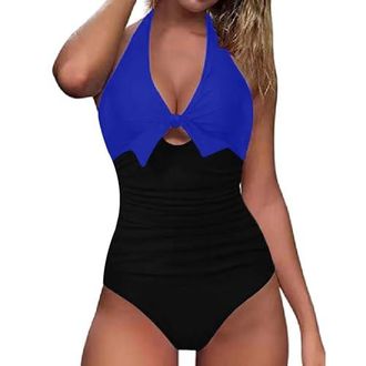 Generic Maillot de bain femme Push Up imprim&eacute; monokini piscine dos nu sport grande taille maillot de bain vintage vacances femme v&ecirc;tements de plage, bleu, XL
