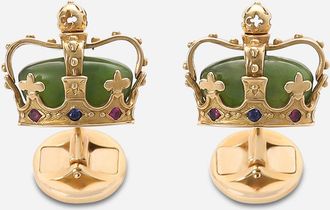 Dolce & Gabbana Crown Yellow Gold Cufflinks With Green Jades - Mann Manschettenknöpfe Gold Onesize
