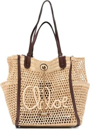 Chlo&eacute; Femme, Sacs, Beige, Taille: ONE Size Sac cabas embl&eacute;matique en raphia