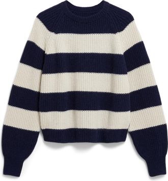 Armedangels Damen Pullover aus Bio-Woll Mix KAAGI Stripes Loose Fit Tinted Navy