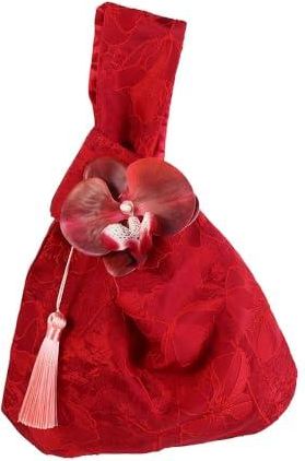 Generic Sac &agrave; poignet de style chinois avec noeud &agrave; pompons, pendentif floral, sac seau portable, sac &agrave; sucre de mariage, sac &agrave; main brod&eacute;, petit article poch