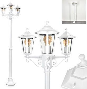 HOFSTEIN Au&szlig;enwegeleuchte Loria, Wegeleuchte aus Metall/Glas in Wei&szlig;/Klar, Kandelaber 3-flammig in antikem Look, H&ouml;he max. 200 cm, Gartenbeleuchtung IP44, 3 x 