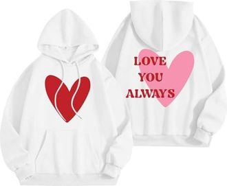 Generic Sweat &agrave; capuche &agrave; manches longues pour la Saint-Valentin 2026 pour femme (3), blanc, XXL