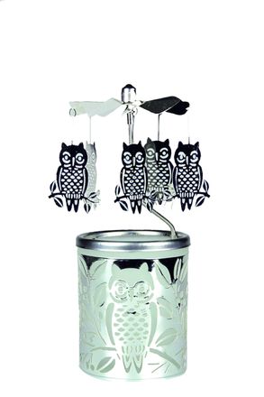 Kerzenfarm Hahn Drehkarussell f&uuml;r Teelichter, Metall und Glas, 16,5 cm hoch, Silber, 6 x 6 x 16,5 cm