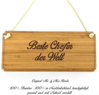 Mr. & Mrs. Panda Türschild Chefin - Geschenk, Küchenschild, Graviert, Landhaus, Holztafel, Büro, Shabby, Abschiedsgeschenk, Geschenkidee, Geschäftsführerin, Schild, Wa