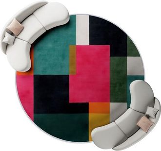 Generic Color&eacute; Tapis Rond Lavable, Motif Abstrait Moderne G&eacute;om&eacute;trique Blocs De Couleur pour Enfants Salon Chambre &agrave; Coucher Salle &agrave; Manger ou Salle de Jeux Ta