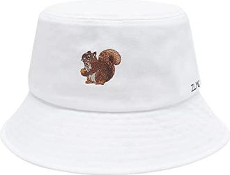 ZLYC Chapeau de pêcheur brodé Unisexe à la Mode Chapeau dété Chapeau dextérieur pour Adolescents, Écureuil Blanc, Taille Unique