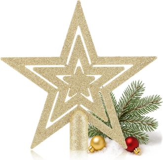 Com-Four Weihnachtsbaumspitze Glitzer-Stern - Stern-Spitze f&uuml;r Weihnachtsbaum - Christbaumspitze f&uuml;r Jede Baumspitze - Weihnachtsstern bruchsicher