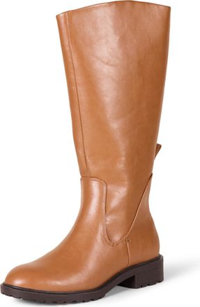 Amazon Essentials Damen Kniehoher Reitstiefel, Schwarz Dunkles Karamell Kunstleder, 37 EU Weit