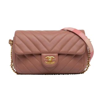 Chanel Pre-owned Mini Rectangular Chevron Lambskin Chain Around Flap Crossbody Bag - Femme - Pre-owned - Rose - Taille: ONE Size