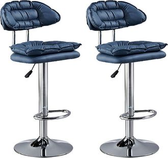 Generic 2er-Set Barhocker Mit Drehgelenk Und Rückenlehne, Höhenverstellbar, PU-Leder, Küchenbarhocker Mit Fußstütze(Blue,Set of 2-Chrome)