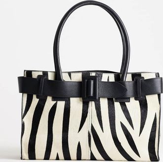 Topshop sac cabas grand format &agrave; d&eacute;tail ceinture en cuir v&eacute;ritable &agrave; poils, imprim&eacute; z&egrave;bre-Noir