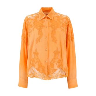Ermanno Scervino Femme, Blouses et Chemises, Orange, Taille: 34 FR Chemise Brod&eacute;e avec D&eacute;tails Transparents